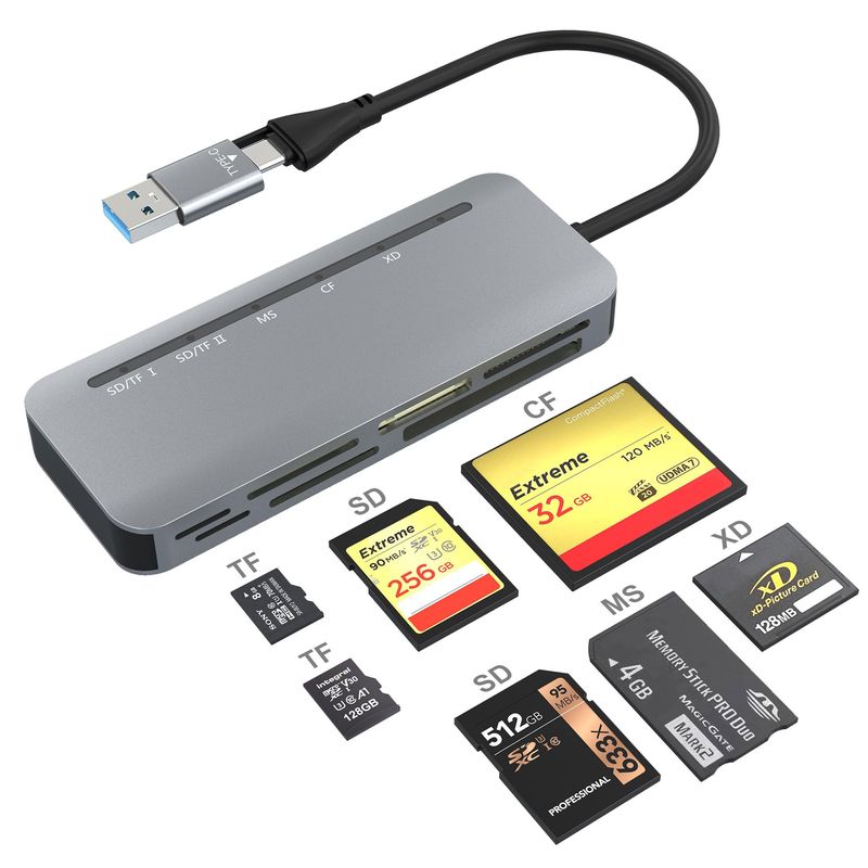 SD Card Reader USB 3.0 & USB C Dual Connector Card Reader - 7 in 2 High ...