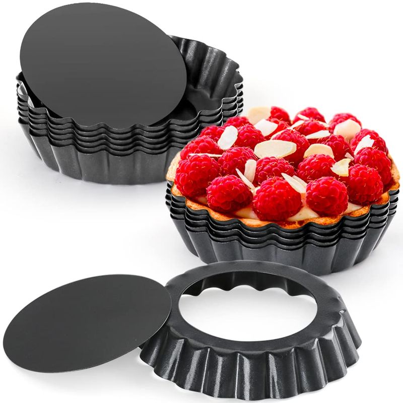 Cyimi Mini Tart Pan Set of 12, Non-Stick 4 Inch Quiche Pan, Removable ...