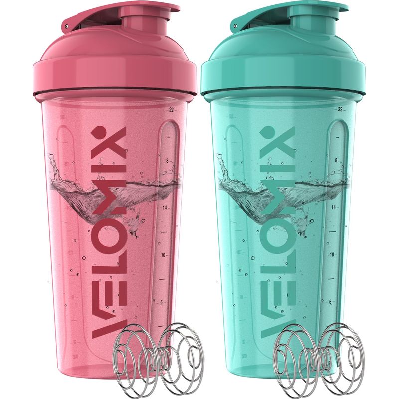 VELOMIX -2 Pack- 28 oz Protein Shaker Bottles for Protein Mixes - 2x ...