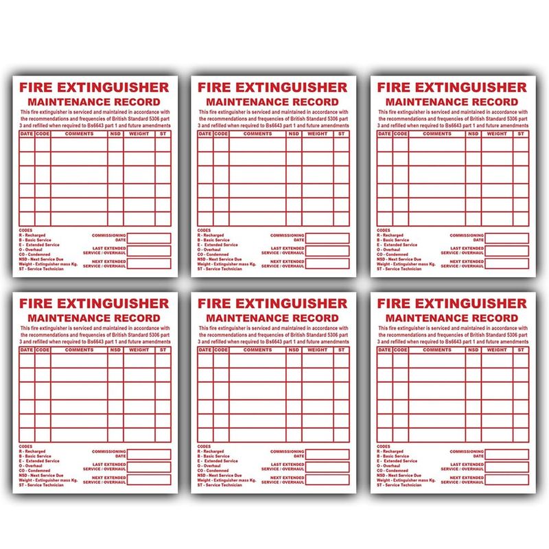 6-Pack Fire Extinguisher Maintenance Record Labels - Durable Waterproof ...