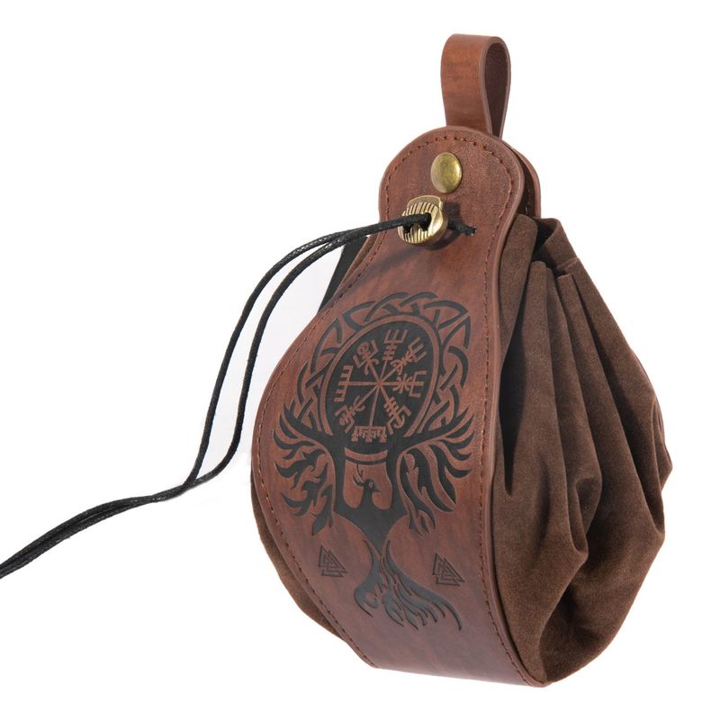 Medieval Faux Leather Viking Pouch, Nordic Compass Pattern Wallet ...