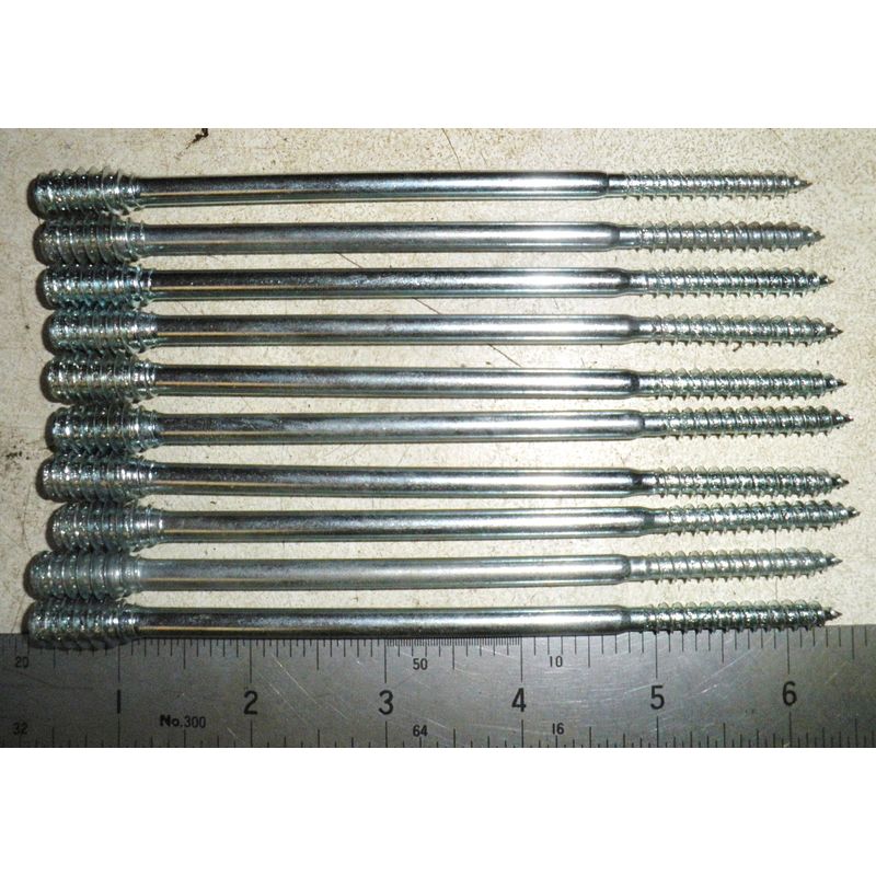 10x both ends threaded Wood Screw 6"x 7/32", 3/8" threaded Cap. Zinc ...
