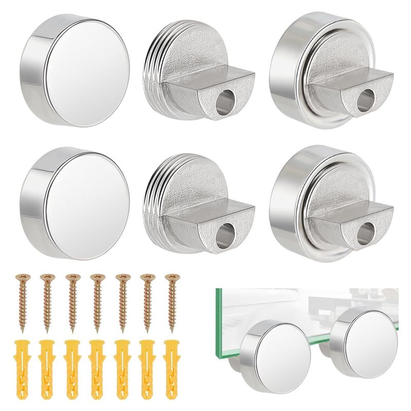 AHANDMAKER 8 Sets Alloy Mirror Mounting Clips Metal Round Glass Bracket ...