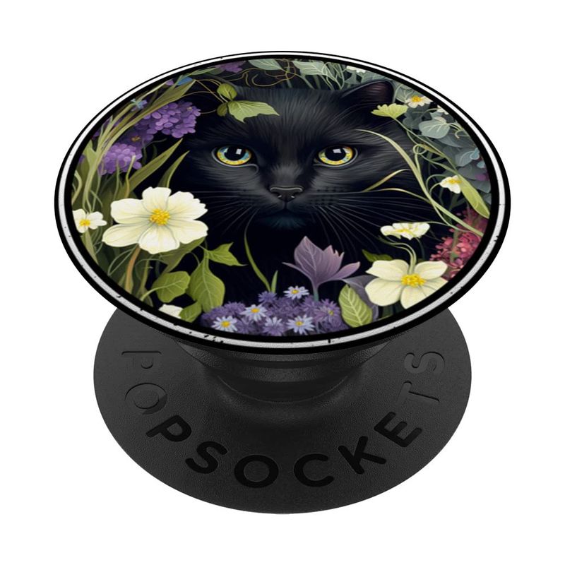 Cute Black Cat Hiding in Spring Flowers Aesthetic Black Cat PopSockets ...