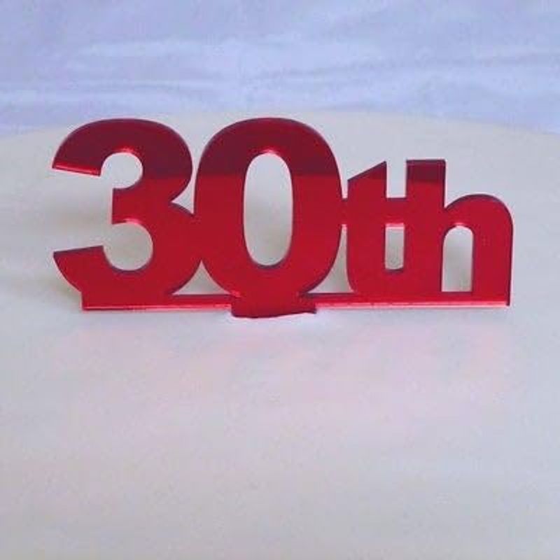 30th Birthday Cake Topper - Mirrored Red - Online Marketplace - EveryMarket