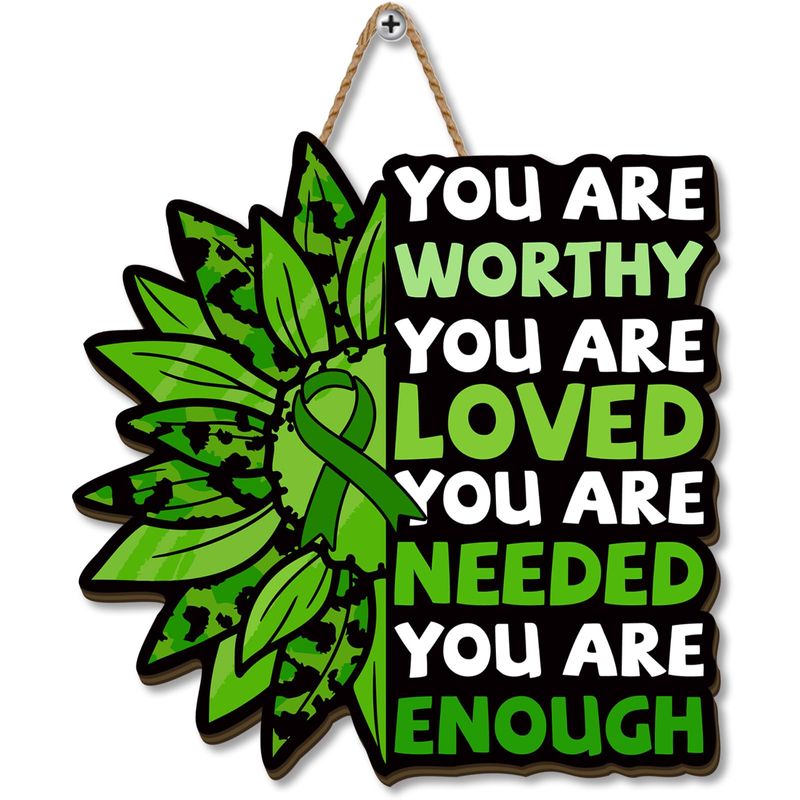 Mental Health Awareness Door Sign Green Ribbon Front Wooden Wreath ...