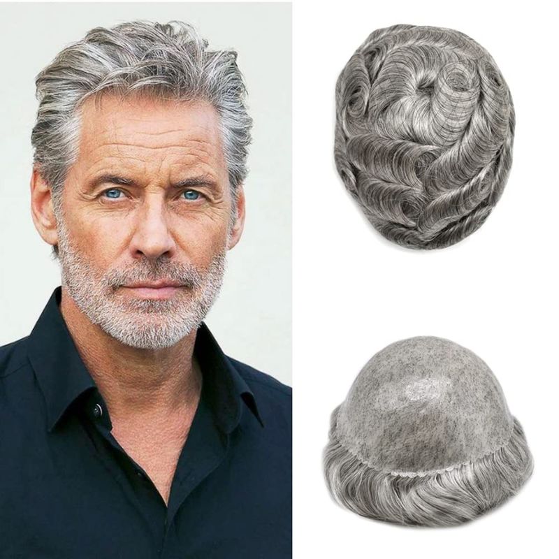 Healthlif Toupee For Men Real Human Hair Full PU Mens Hairpiece Natural ...