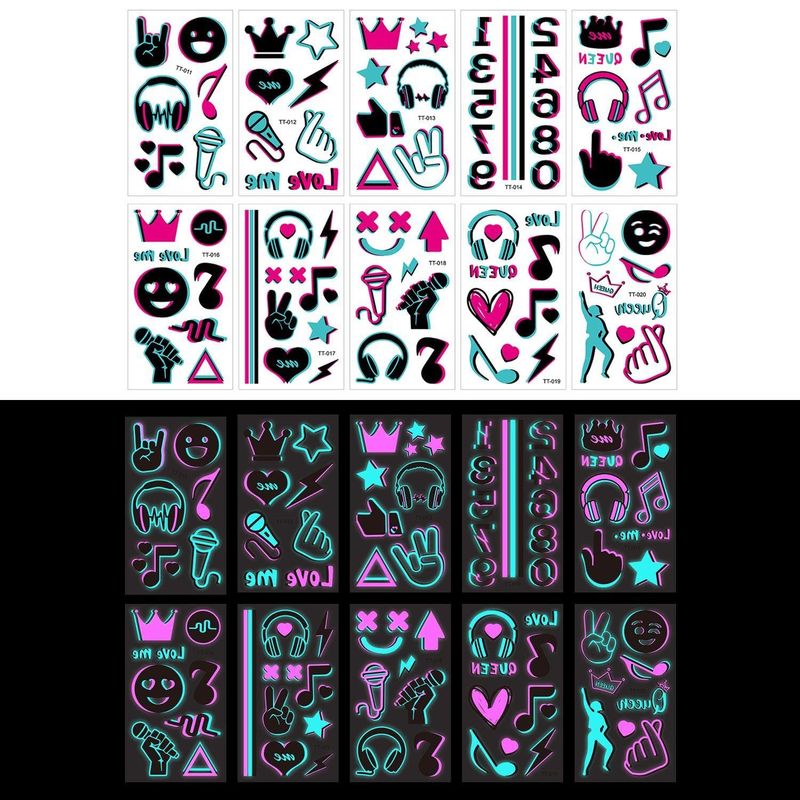 20 Glow-In-The-Dark Tattoo Stickers, Waterproof Temporary Tattoo ...