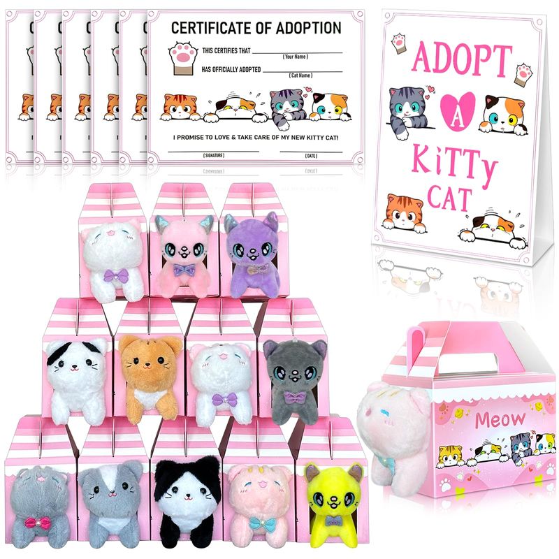 37 Pcs Adopt A Cat Party Favors Include 12 Foldable Kraft Kitten Boxes ...
