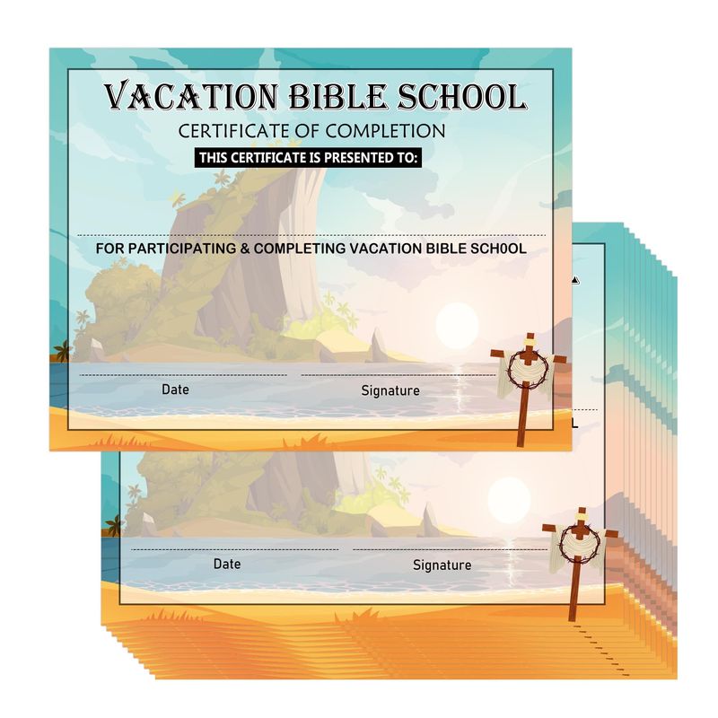 Vacation Bible School Certificate Cards of Completion Award 8.5x11 Inch ...