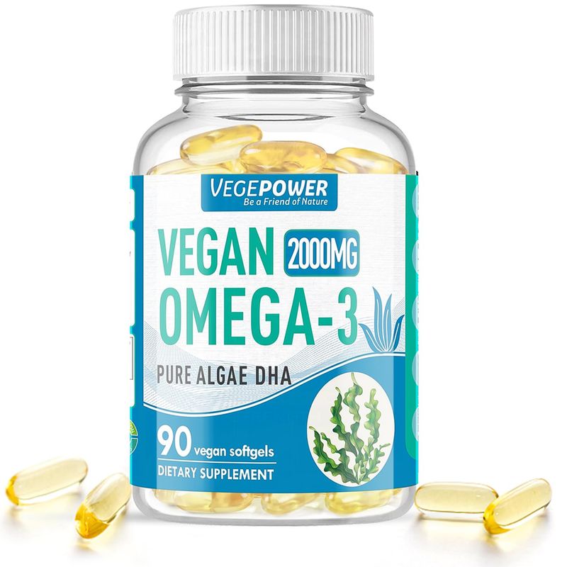 Vegan Omega-3 Algae DHA Supplements - 2000mg Algae Oil, Plant-Based Prenatal Algal DHA, 90 ...