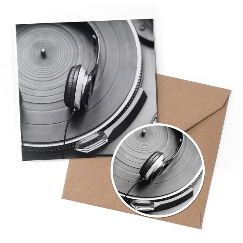 1 x Greeting Card & 10 cm Round Sticker Set - BW - DJ Turntable Vinyl ...