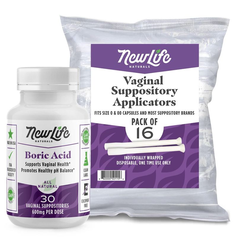 NewLife Naturals Boric Acid Vaginal Suppositories 600mg (30 Pack) with ...
