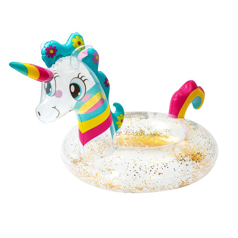 Unicorn Float Inflatable Pool Ring with Glitters Swimming Seat Boat ...