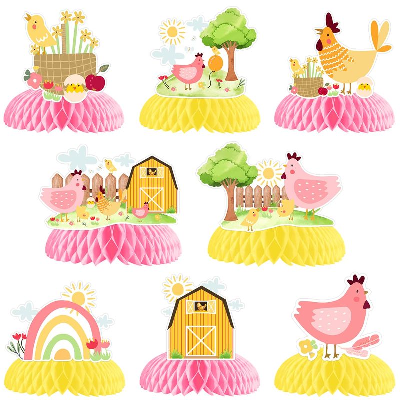 8Pcs Chicken Themed Honeycomb Centerpieces Farm Animal Themed Party ...