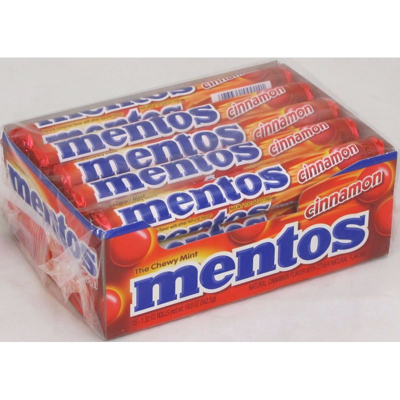 Mentos Cinnamon Flavored Chewy Candy Box of 15 Ct Rolls Candy Bulk ...