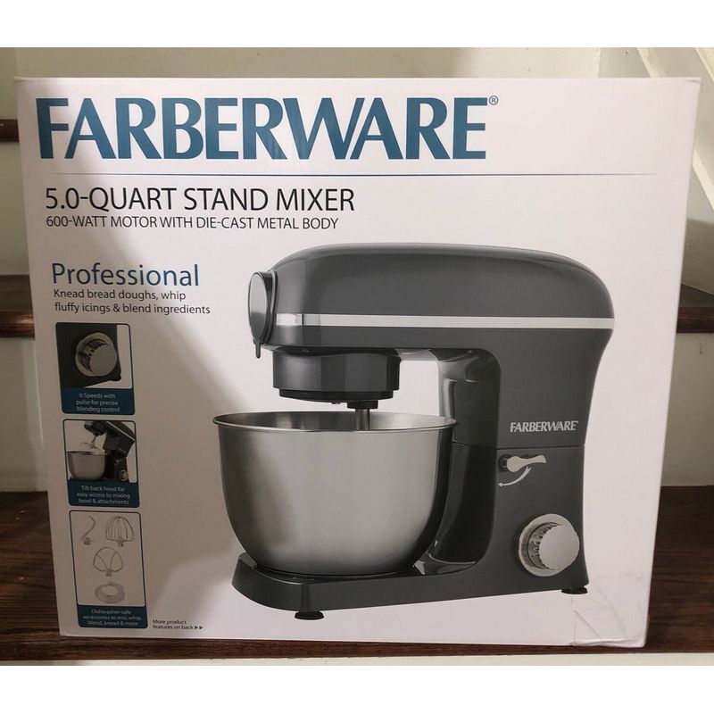 Farberware Stand Mixer 5 Quart 600W 6-Speed Professional Gray ...