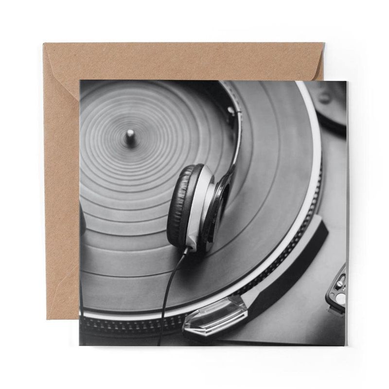 1 x Greeting Card BW - DJ Turntable Vinyl Record - Blank Birthday ...
