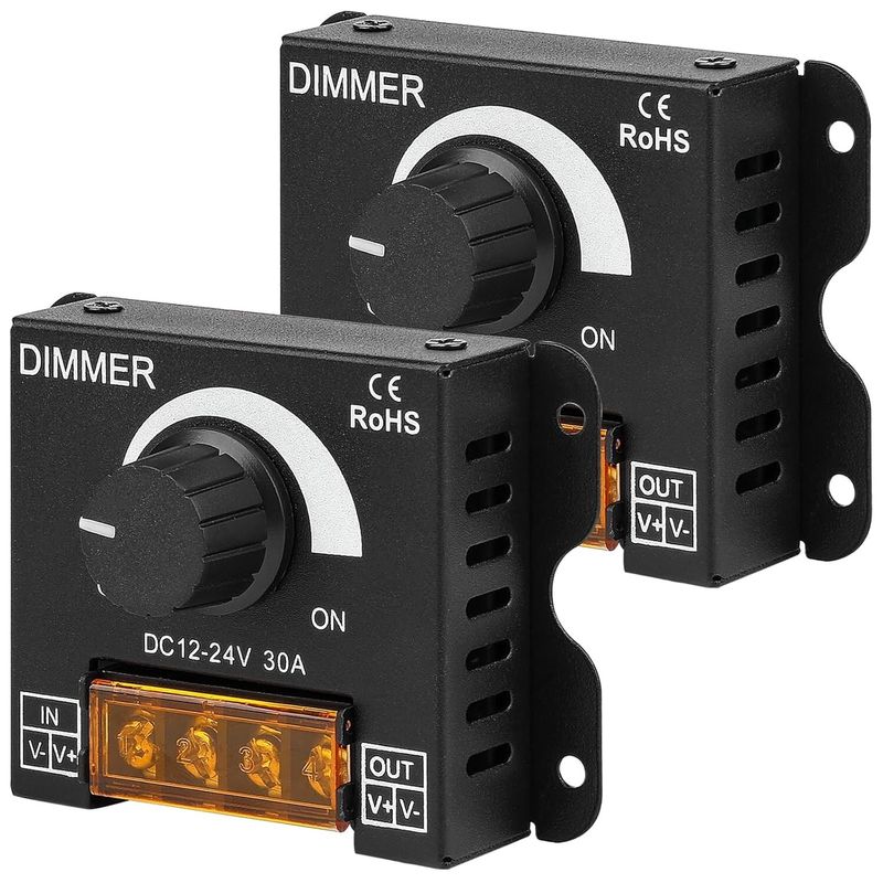 2Pack LED Dimmer Switch DC 12-24V 30A PWM Stepless Brightness Dimming ...