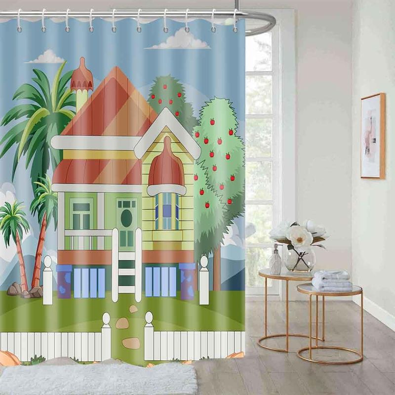 Kids Shower Curtain, Bluey Cartoon Bathroom Decor Blue Theme Decorative ...