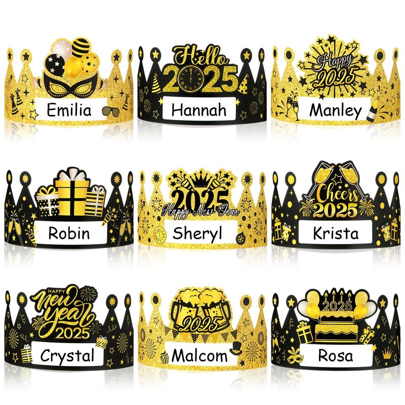 Faccito 36 Pcs Happy New Years Paper Crowns Name DIY New Years Eve Hats ...