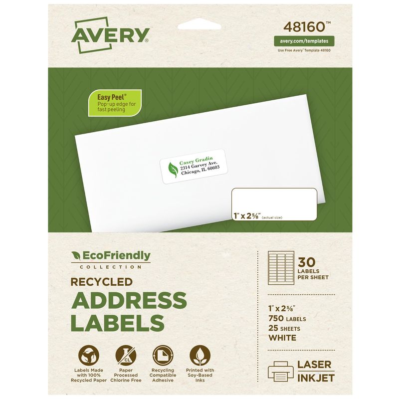 Avery EcoFriendly Recycled Address Labels, 1" x 2-5/8", White ...