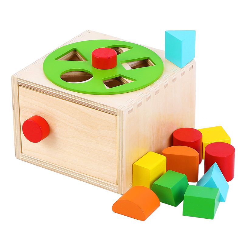 TOWO Wooden Shape Sorter - Sorting Box with Latch Lock - Rotating Wheel ...