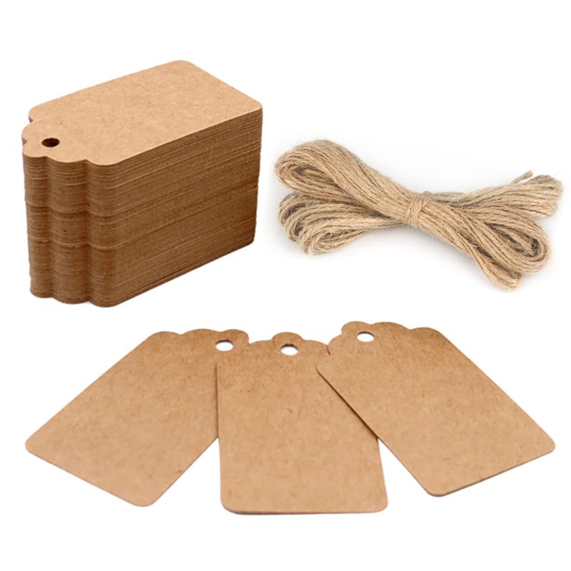 G2PLUS 100PCS Kraft Paper Gift Tags with String, 2.75''×1.57'' Blank ...