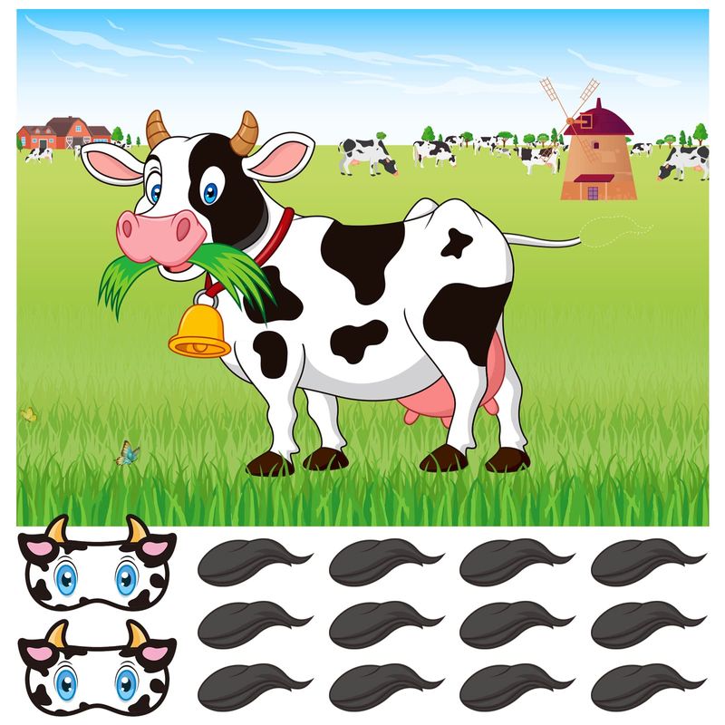 ASTARON Pin The Tail on The Cow Game with 30 Tail Stickers for Farm ...