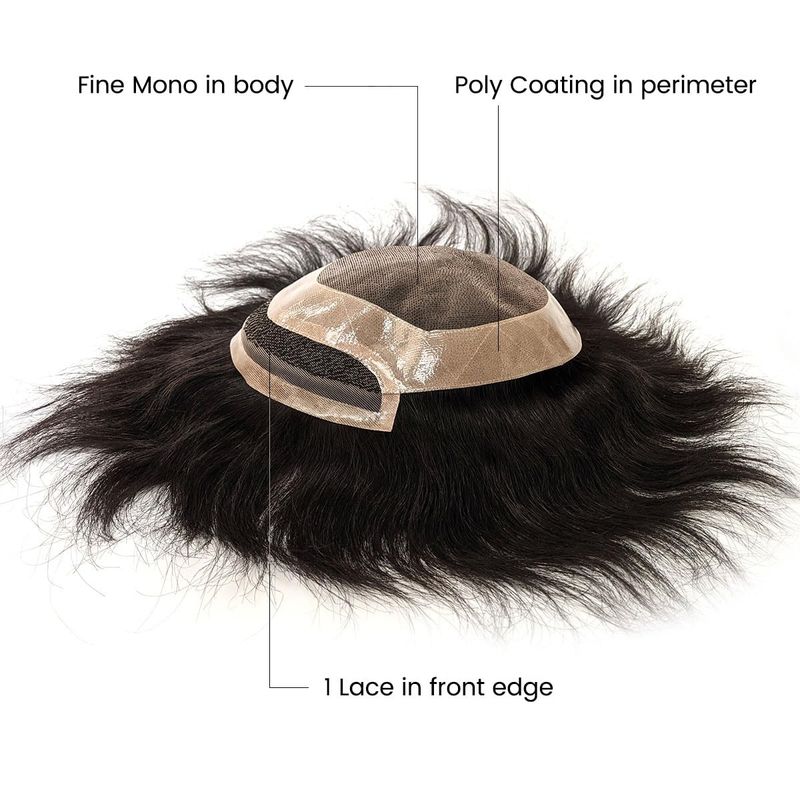 Hair System Toupee for Men with 100% Human Hair, Mono Lace with Soft ...