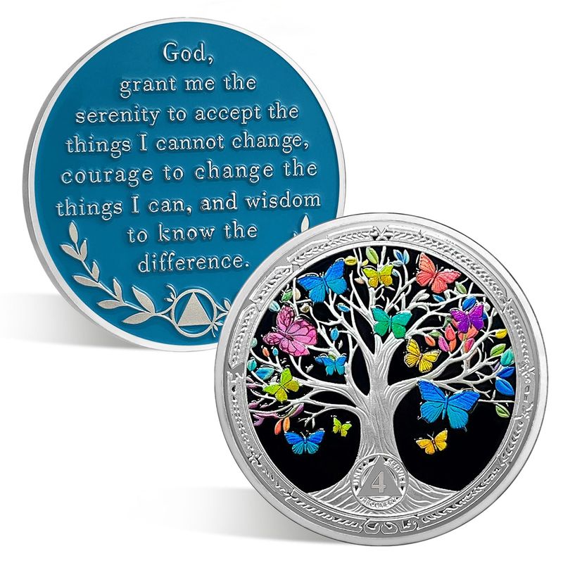 ACGZQY 4 Month Sobriety Chip, Recovery Tree of Life Sobriety Coin ...