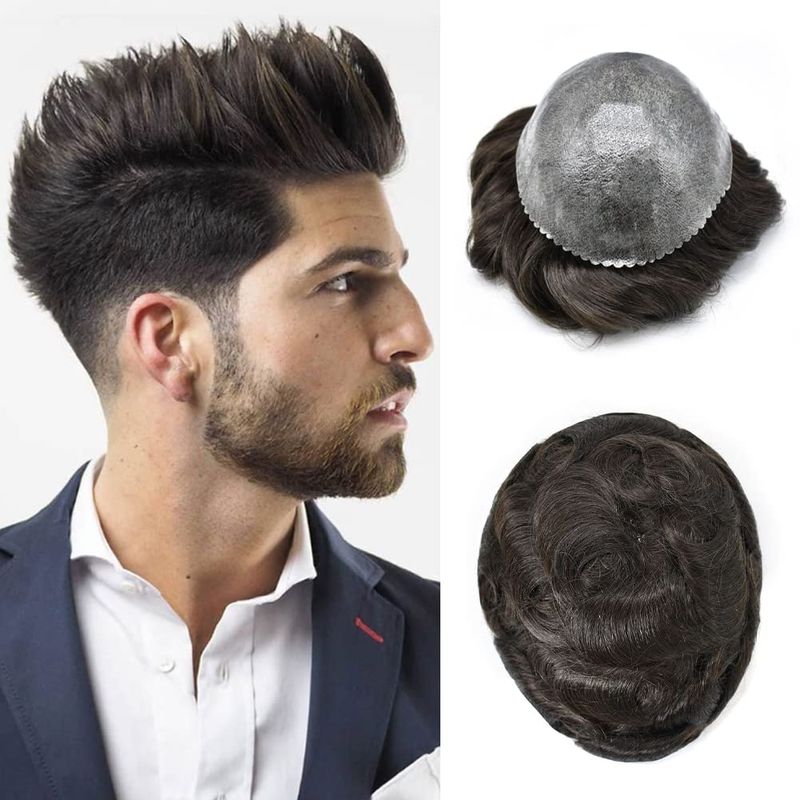 Generic Hair Piece For Men Real Human Hair System Soft Poly Skin Mens ...
