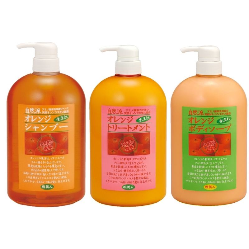 Azuma Shoji Natural Orange Treatment, Shampoo, Body Soap Bottle Set, 33 ...