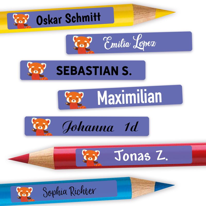 Sunnywall® Pen Stickers Panda Name Stickers Children School Pack of 72 ...