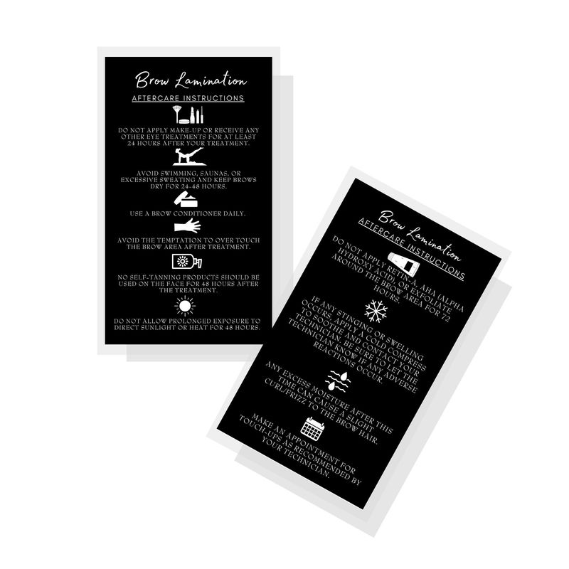Brow Lamination Aftercare Instruction Cards | 50 Pack | 2x3.5” inches ...