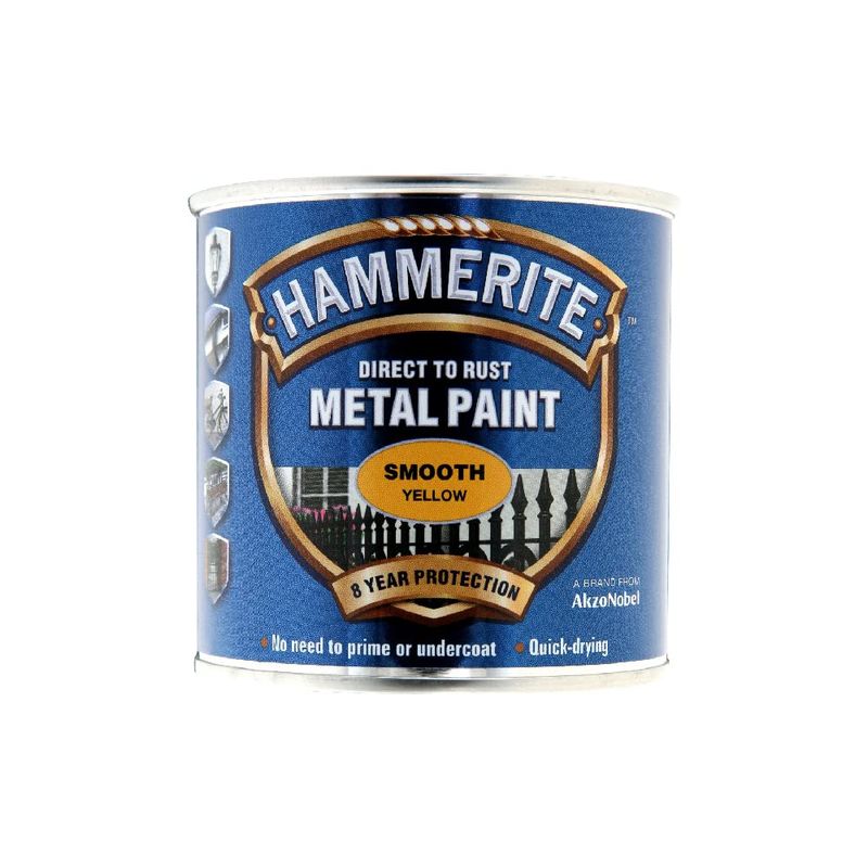 Hammerite Direct to Rust Metal Paint - Smooth Yellow Finish 250ML ...