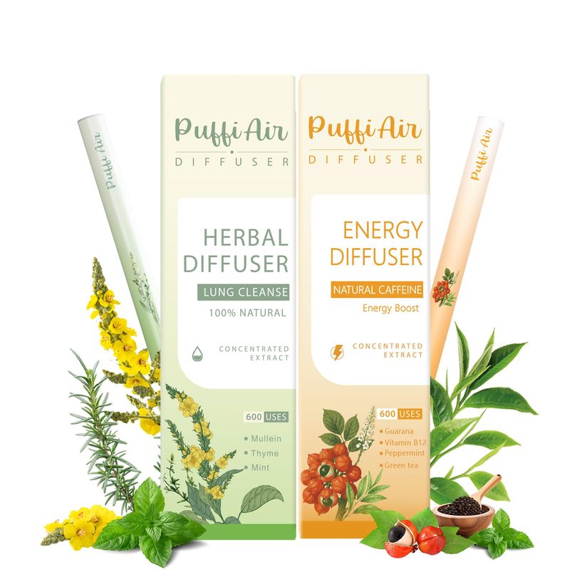PUFFIAIR Nicotine-Free Inhaler (2 x 600 uses) |Daytime Vitality Bundle ...