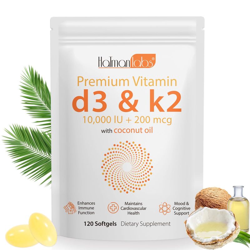 120 Count Vitamin D3 K2 Supplement Softgel, 2 in 1 Vitamins D & K ...