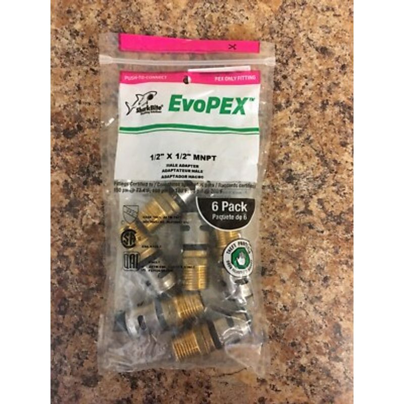SharkBite K120A6 EvoPEX 1/2 in. x 1/2 in. MNPT Brass Male Adapter 6 Pk ...
