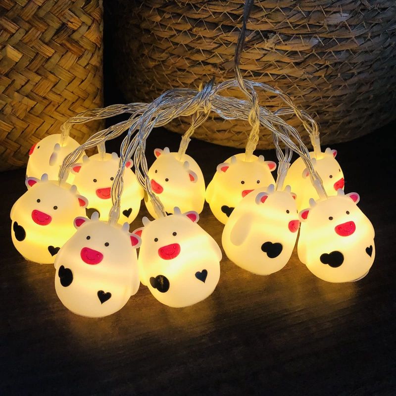 1.65M 10 LEDs Cow Fairy Lights,Painted Heart Milk Cow String Lights ...