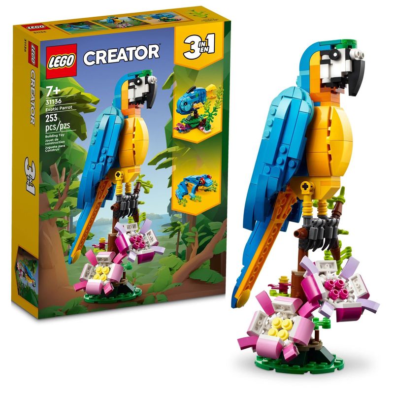 LEGO Creator 3 in 1 Exotic Parrot Building Toy Set, Transforms to 3 ...