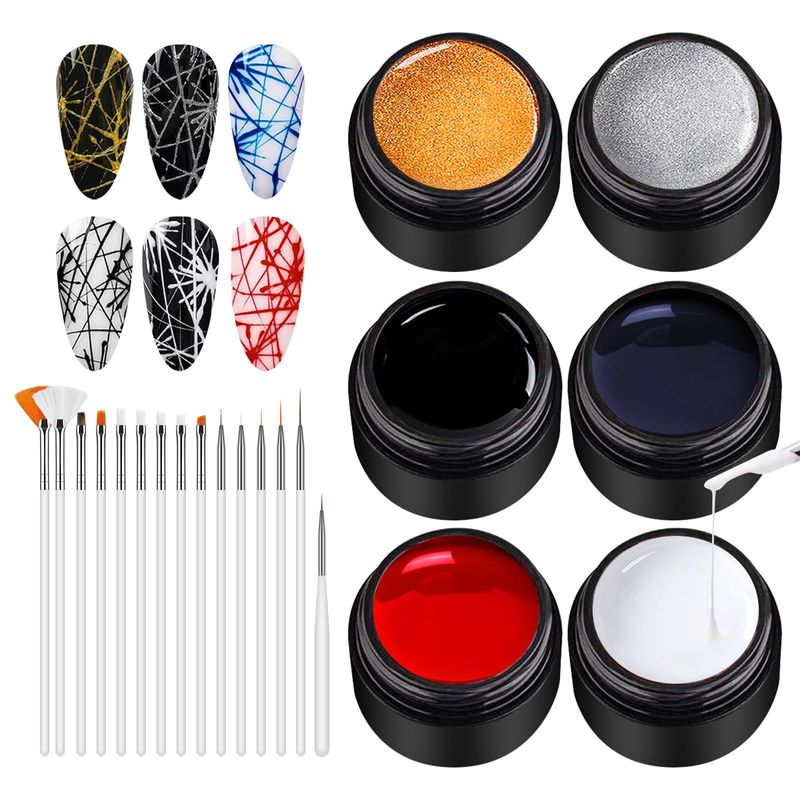 Ownest 6 Colors Spider Gel, Matrix Gel with Gel Paint Design Nail Art ...