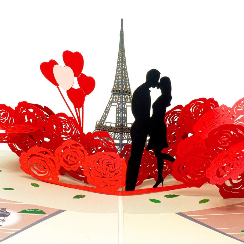 Paper Love Paris Lovers Valentines Day Pop Up Card, Handmade 3D Popup Greeting Cards, for ...
