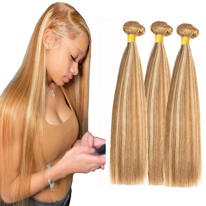 Highlight Straight Weave Bundles Human Hair P27/613 Honey Blonde ...
