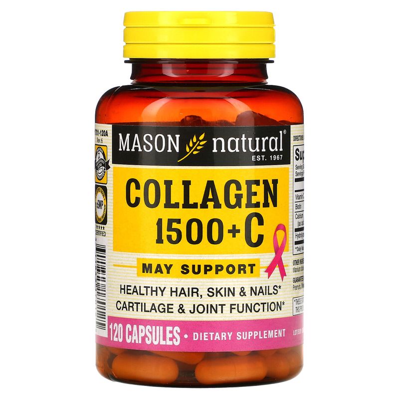 Mason Natural Collagen 1500 Plus Biotin Vitamin C 120 Capsules Egg-Free ...