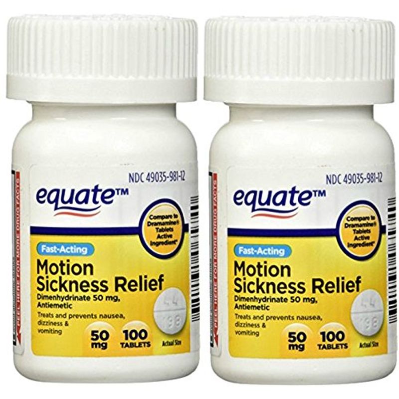Equate - Motion Sickness 50 mg, 100 Tablets (2 Pack) - EveryMarket