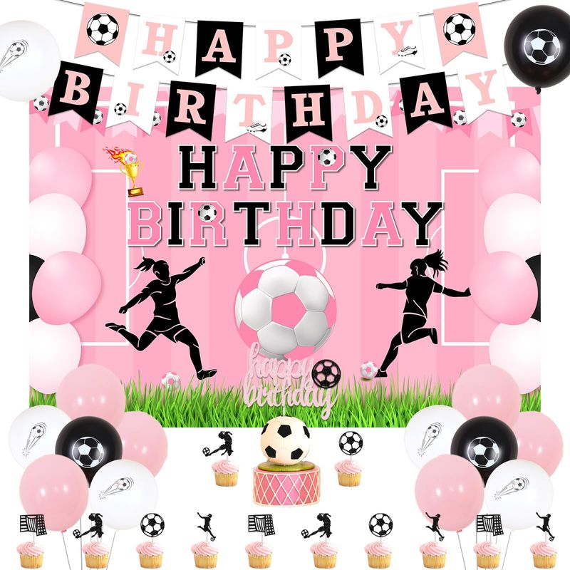 kreat4joy Soccer Birthday Decorations for Girls, Pink Soccer Happy ...