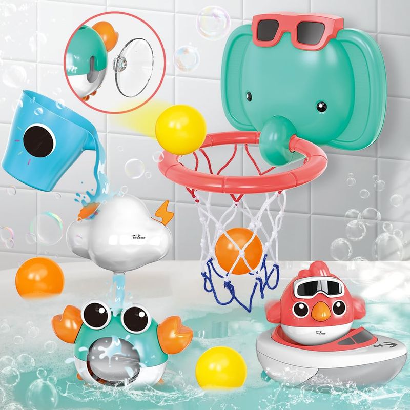 VATOS Baby Bath Toys, Elephant Basketball Hoop Bathroom Baby Toys for ...