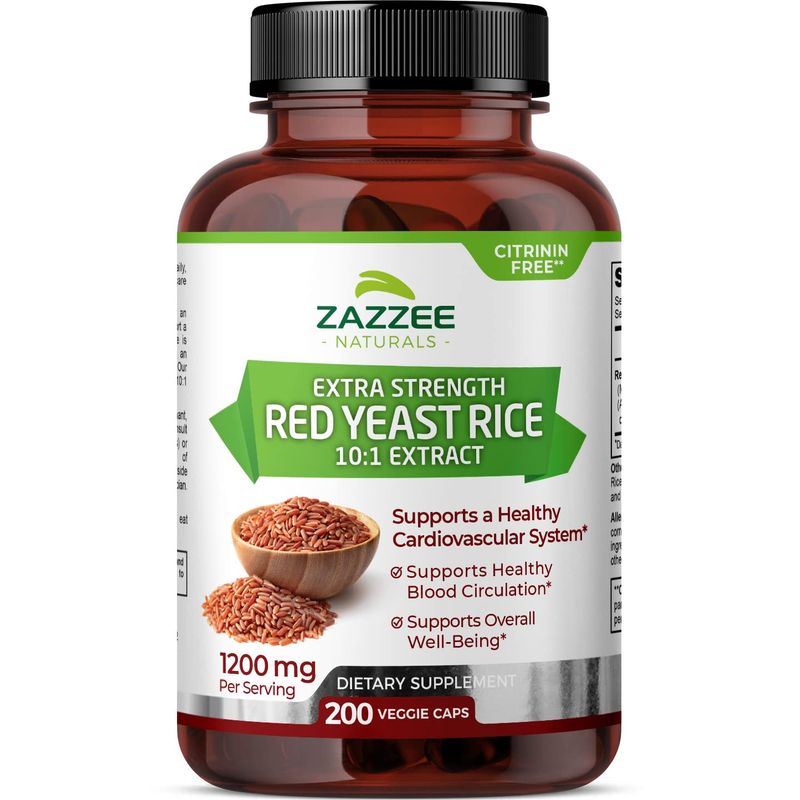 Zazzee Extra Strength Red Yeast Rice 10:1 Extract, 1200 mg, Citrinin ...