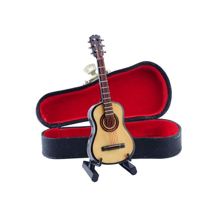 Dselvgvu Wooden Miniature Guitar with Stand and Case Mini Musical ...